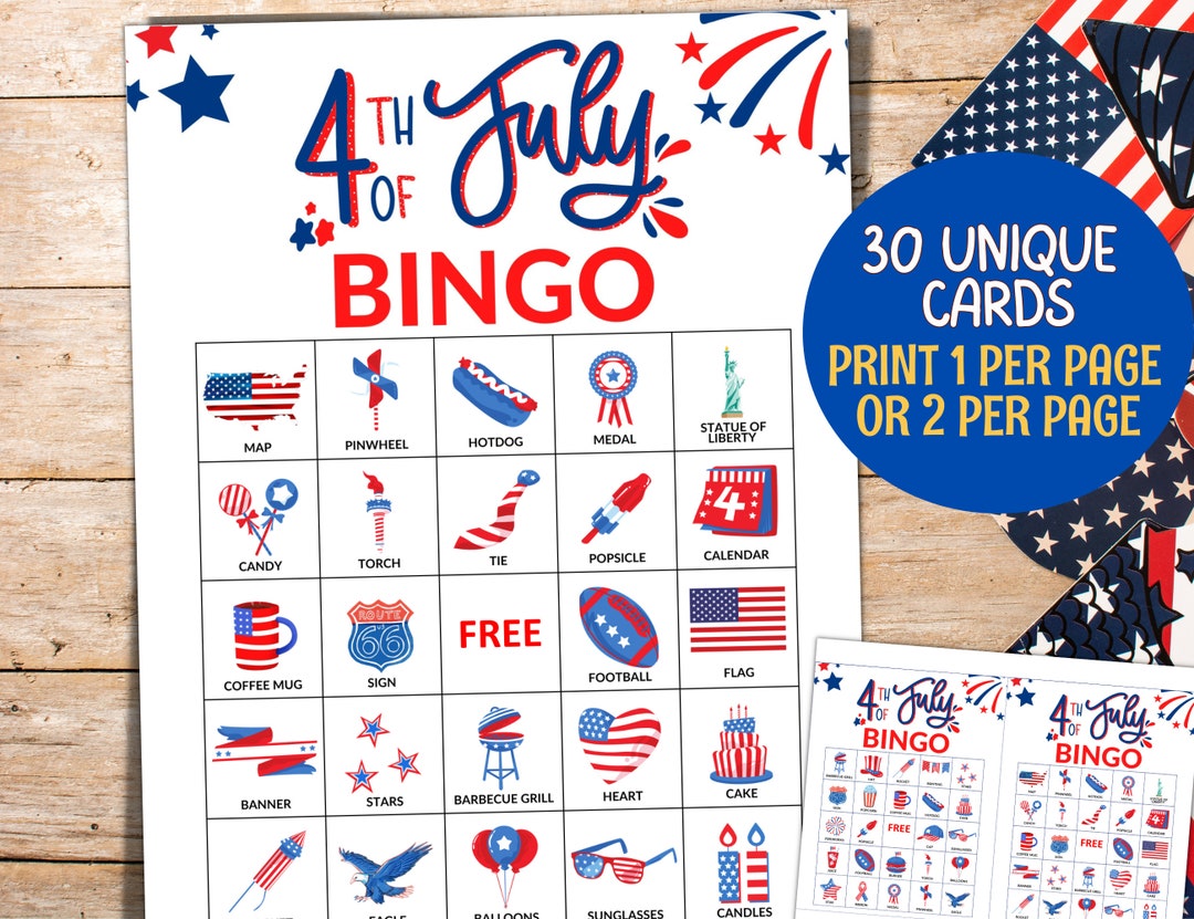 4th of July Bingo, 30 Fourth of July Bingo Cards Printable ...