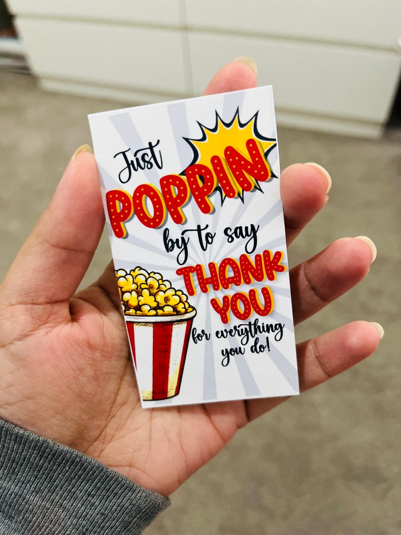 Popcorn Thank You Gift Tag, Popcorn Appreciation Tag, Poppin by to Say ...