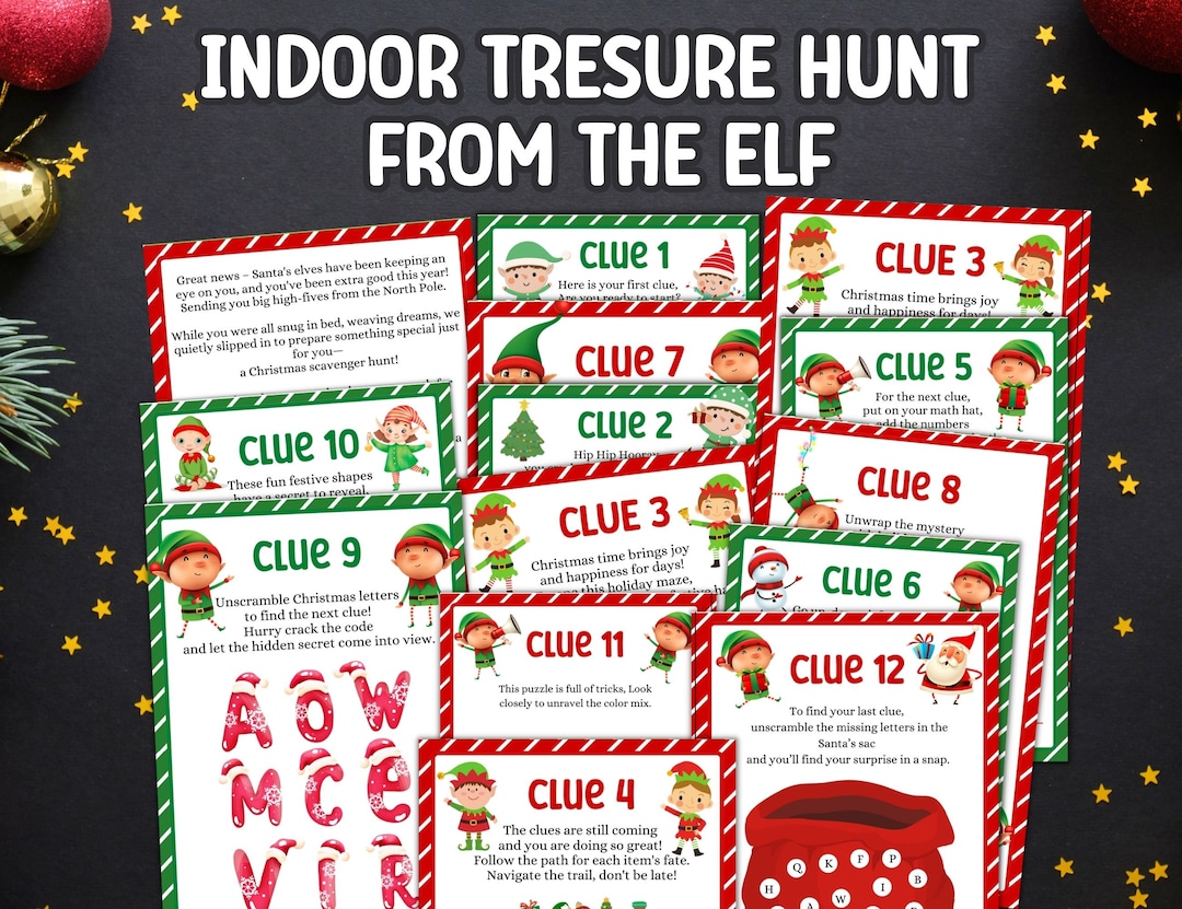 Elf Scavenger Hunt for Kids, Indoor Christmas Elf Treasure Hunt for ...