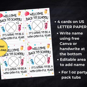 Back to School Play Dough Gift Tag, Meet the Teacher Play Dough Tag for ...