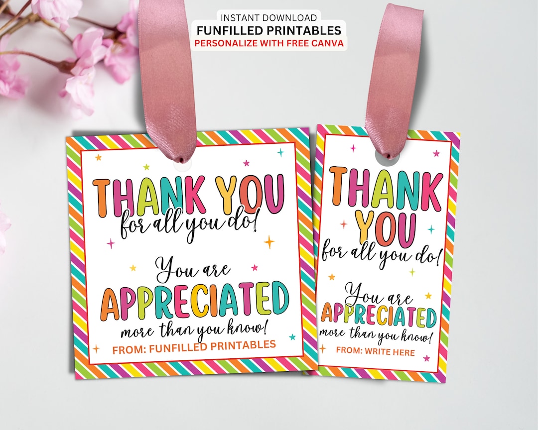 Thank You Gift Tag Template, Employee Staff Appreciation Tag, Volunteer ...