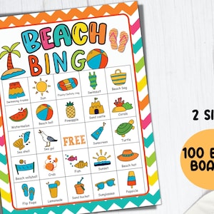 100 Beach Bingo Cards, Summer Bingo, Beach Party Games, Fun Beach ...