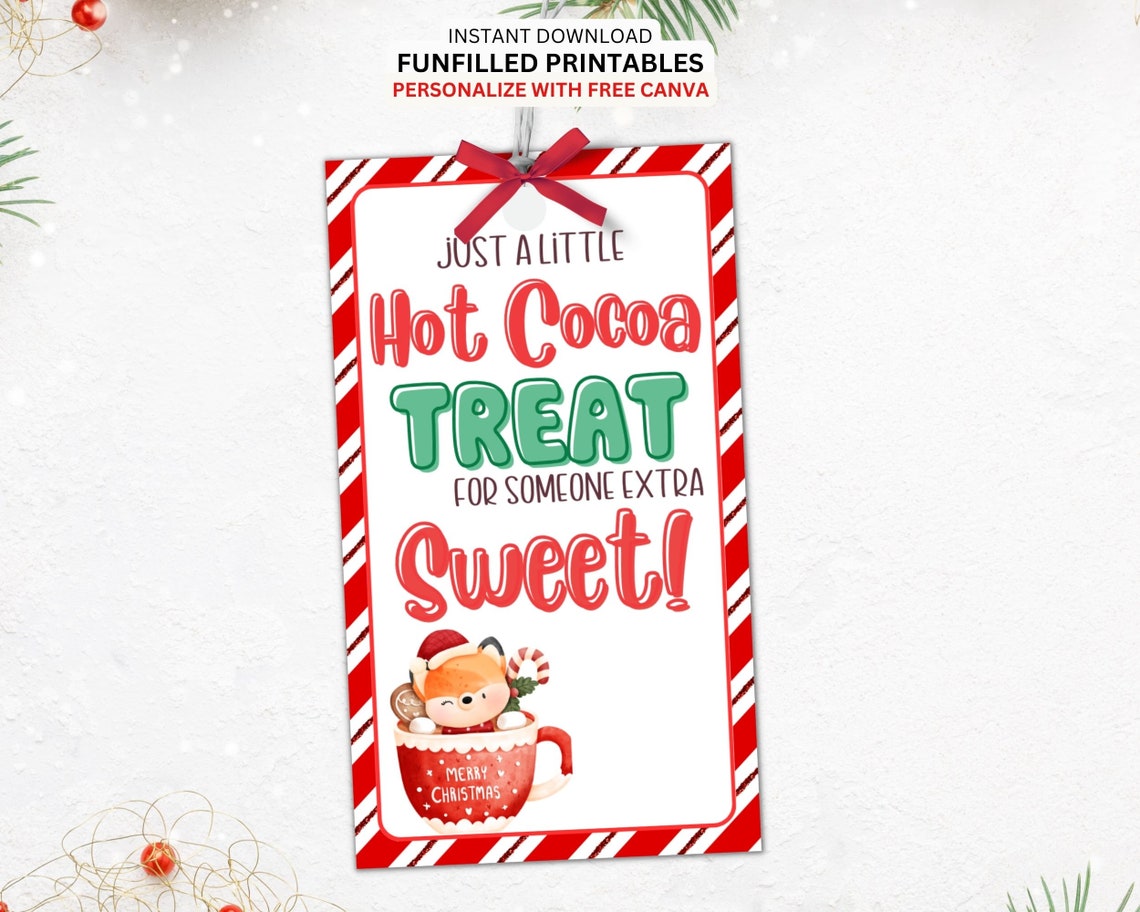 Hot Cocoa Christmas Gift Tag, Hot Chocolate Mix Christmas Treat Tag ...