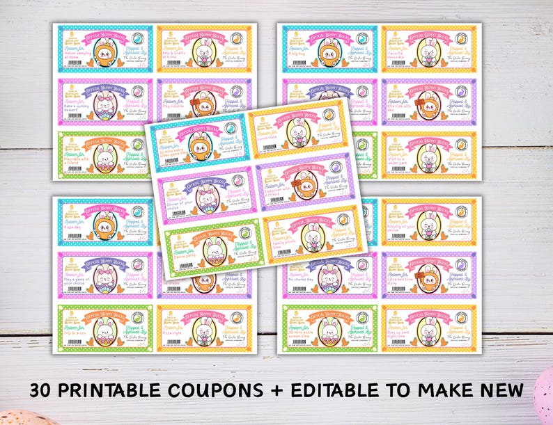Bunny Bucks Printable Easter Coupons, Editable Easter Bunny Money ...