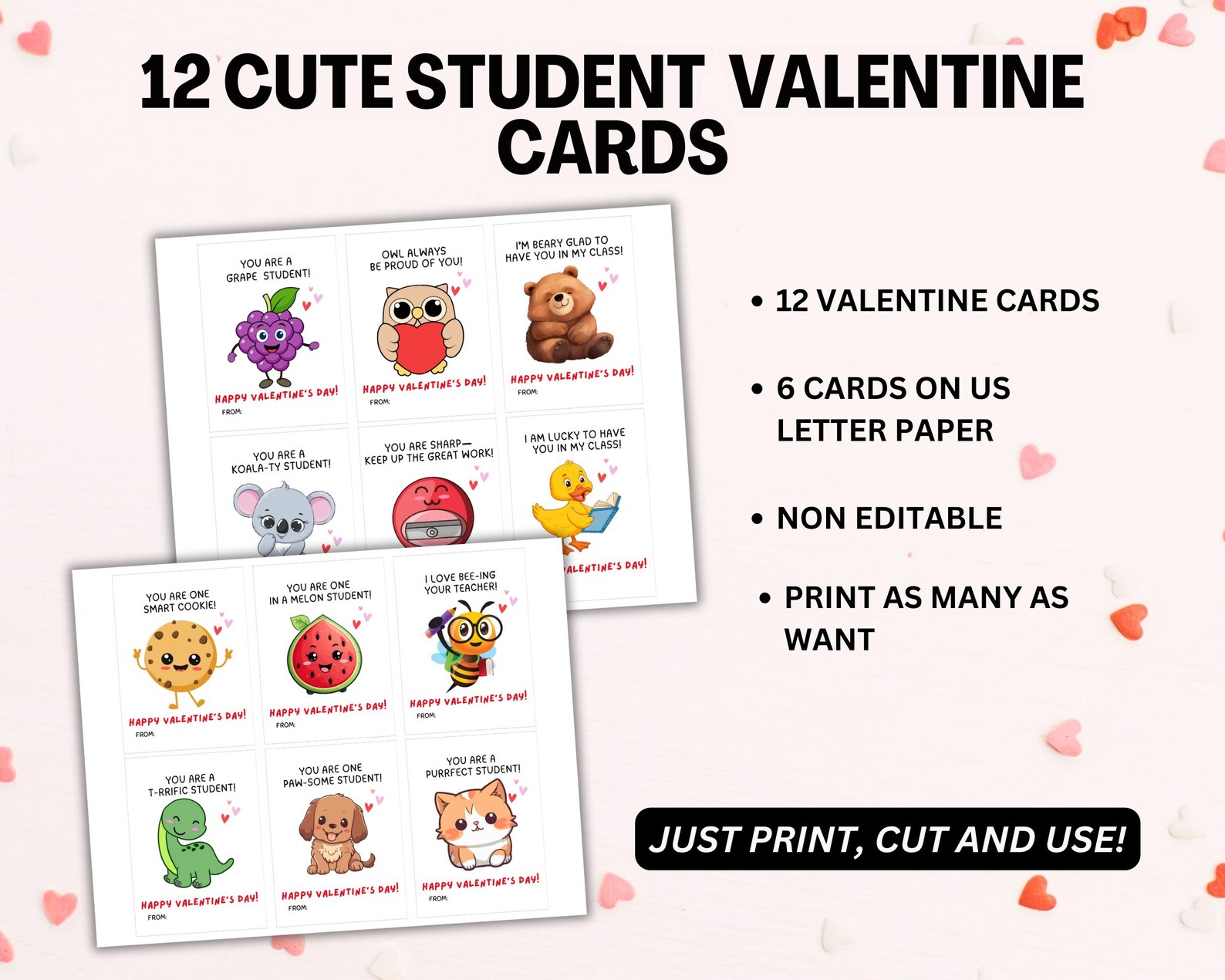 Valentines From Teacher for Students, Valentine's Day Cards for Class ...