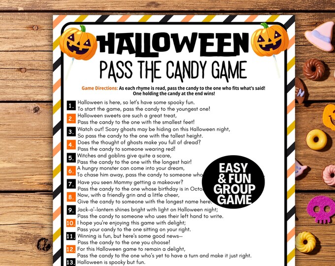 Halloween Pass the Candy Game, Halloween Activity, Pass the Prize Game ...
