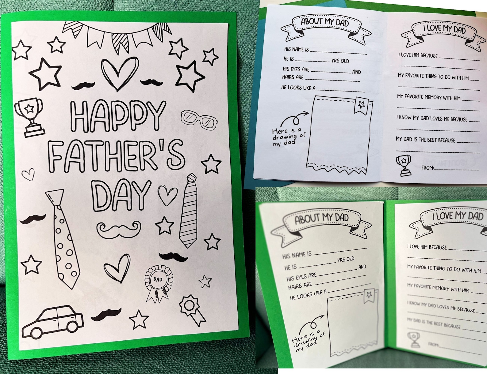 Printable Coloring Happy Father's Day Card, All About Dad Fill in the ...