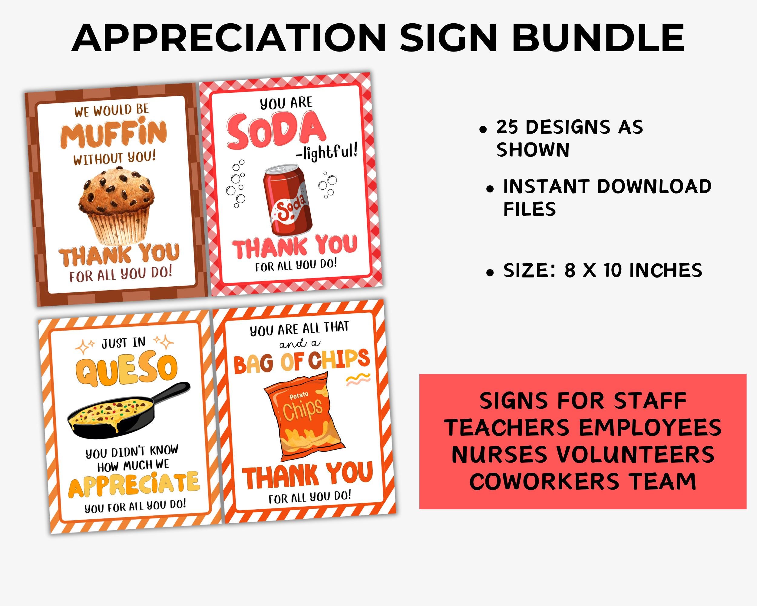 Teacher Appreciation Printable Bundle, Appreciation Signs, Thank ...