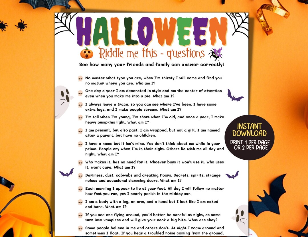 Halloween Riddle Me This Halloween Trivia, Fun Halloween Party Game ...