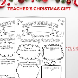 Teacher Christmas Gifts Printable, Teacher Christmas Card / Letter ...