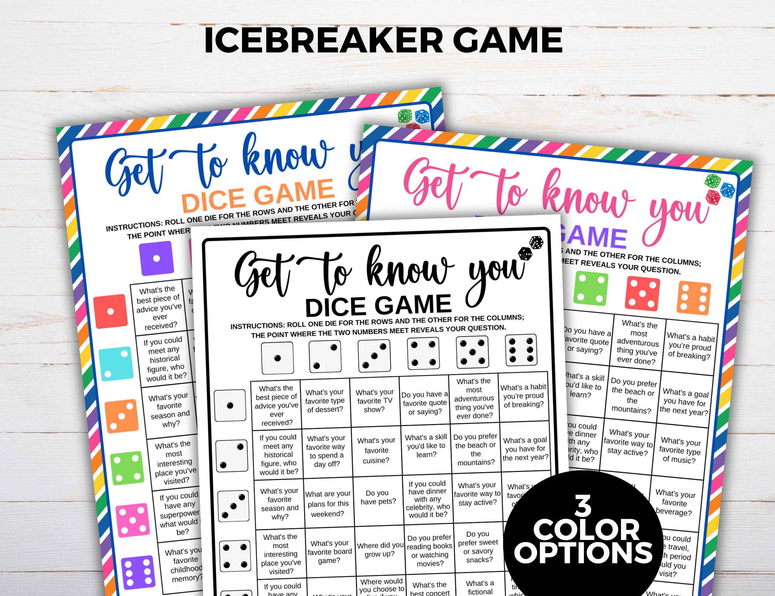 Icebreaker Game, Get to Know You, Team Building Game, Table Talk Dice ...