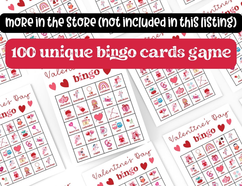 30 Valentines Day Bingo Game Cards, Printable Valentines Bingo ...