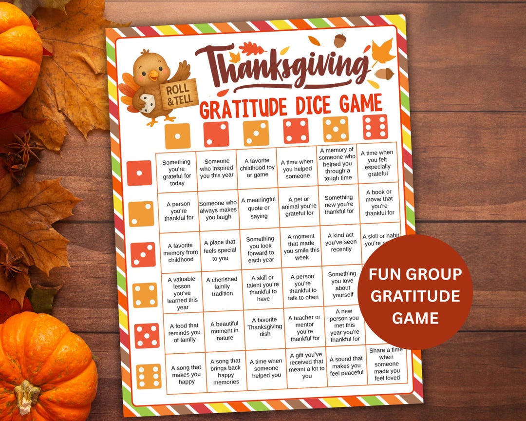 Thanksgiving Gratitude Game, Roll the Dice Gratitude Game Thanksgiving ...