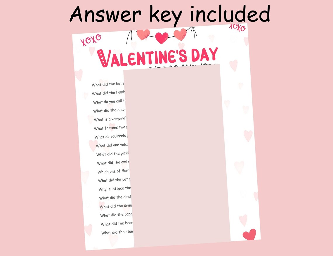 Valentine Riddles Game, Printable Valentines Party Game, Kids Valentine ...