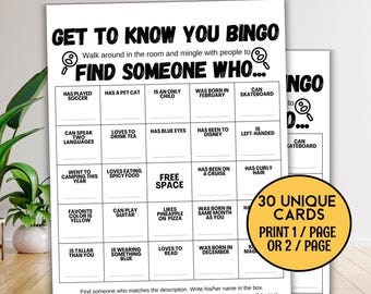 Get to Know You Bingo, Find Someone Bingo Game, Icebreaker Bingo Game ...