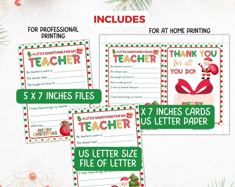 Teacher Christmas Gifts, Printable Teacher Christmas Card, Teacher ...