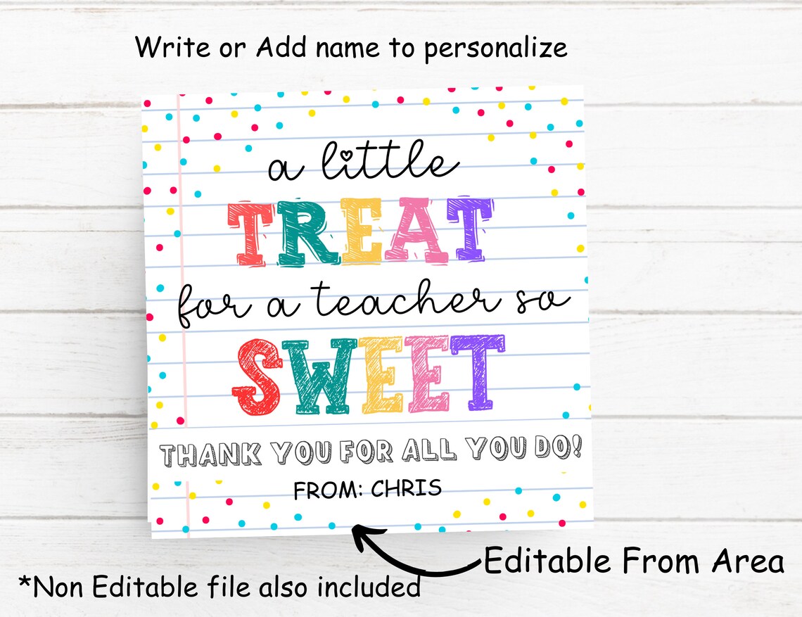 Teacher Sweet Treat Tag, Sweet Teacher Thank You Tags, Appreciation ...