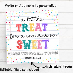 Teacher Sweet Treat Tag, Teacher Appreciation Tag, Teacher Thank You ...