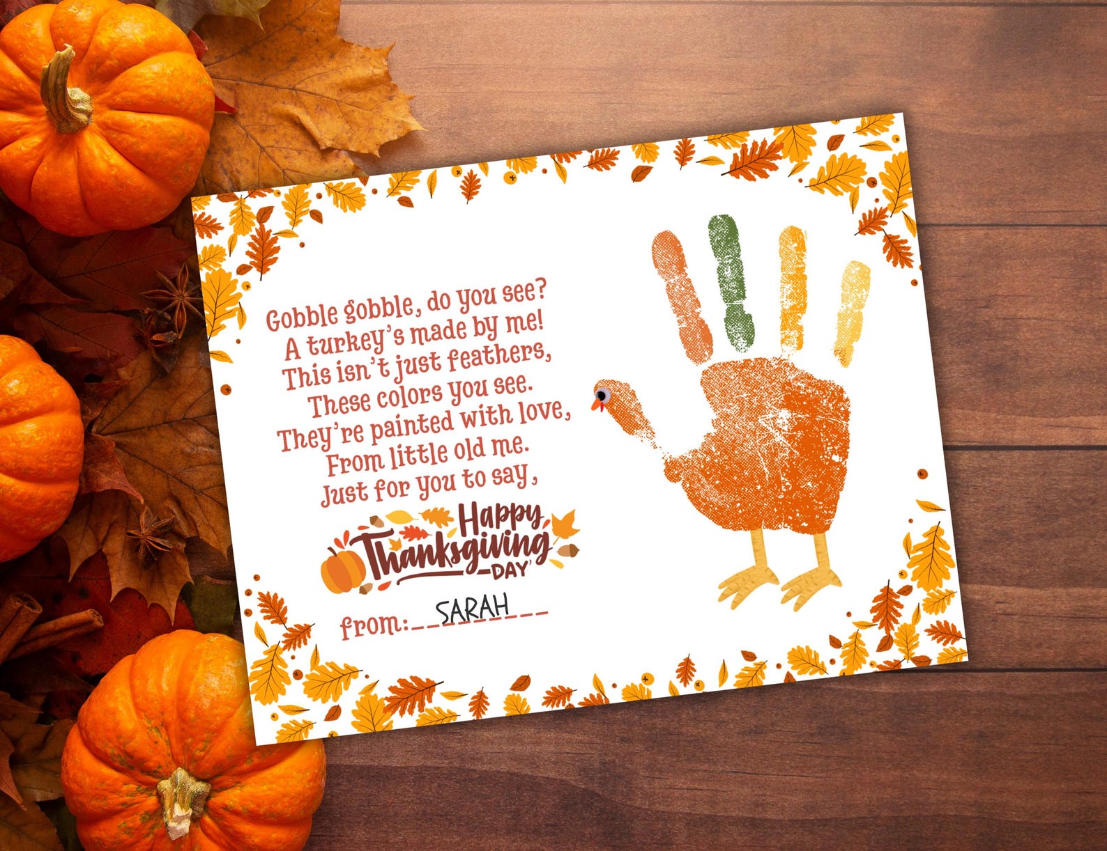 Turkey Poem Thanksgiving Handprint Craft, Thanksgiving Keepsake ...