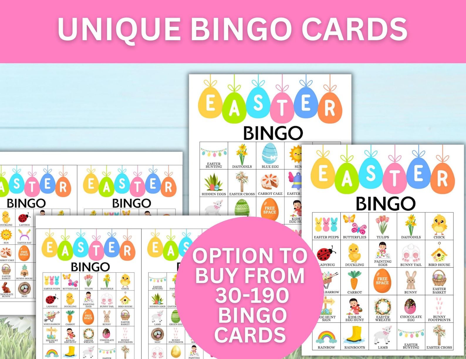 50 Easter Bingo Cards, Easter Bingo Game, Easter Activity for Kids ...