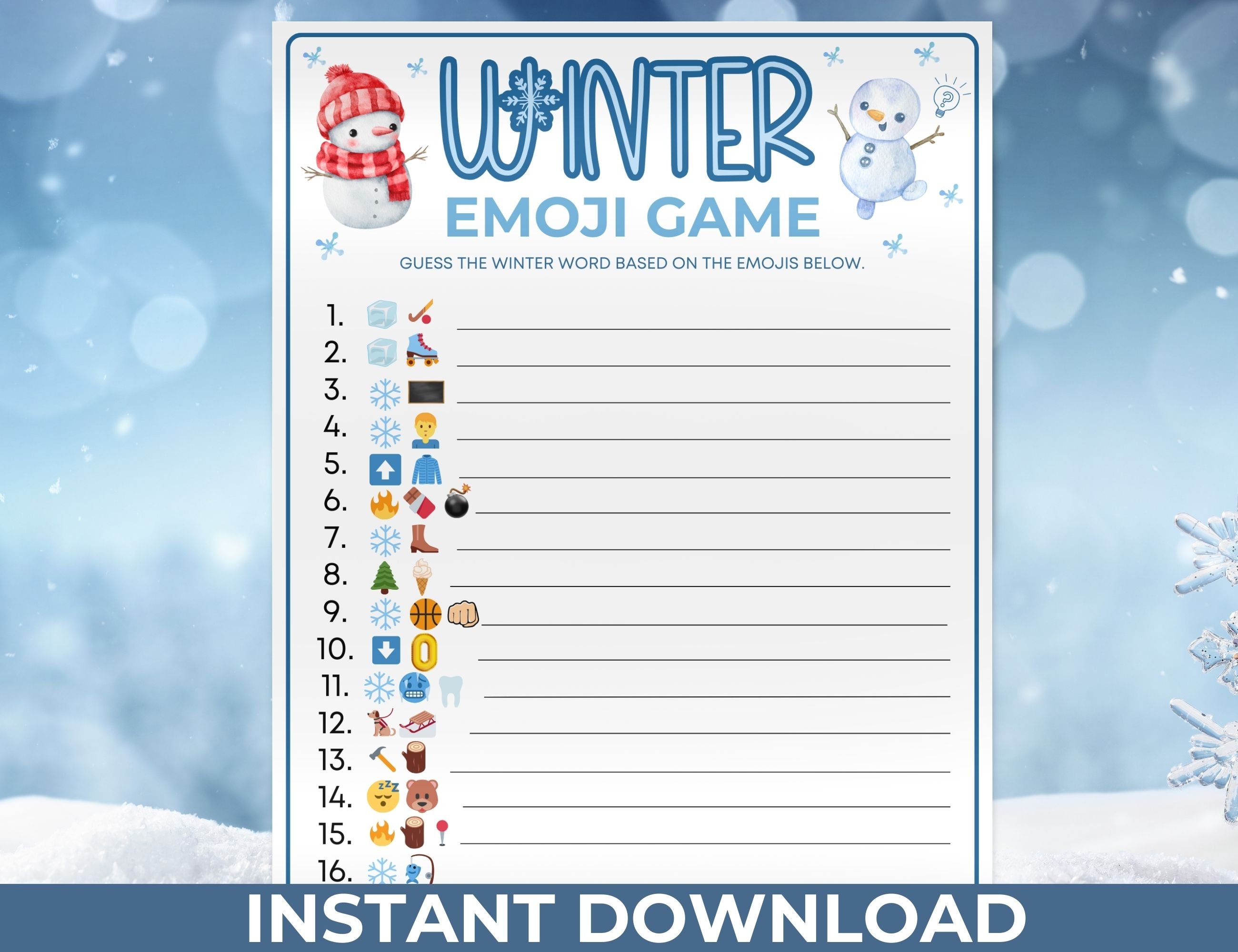 Winter Emoji Game, Printable Winter Games, Fun Winter Activities for ...