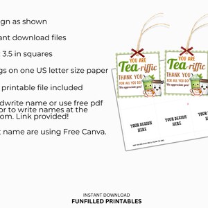 Tea Gift Tag, You Are Tea-rrific Tea Appreciation Tag, Teacher Staff ...