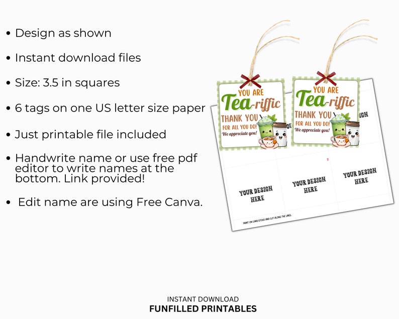 Tea Gift Tag, You Are Tea-rrific Tea Appreciation Tag, Teacher Staff ...
