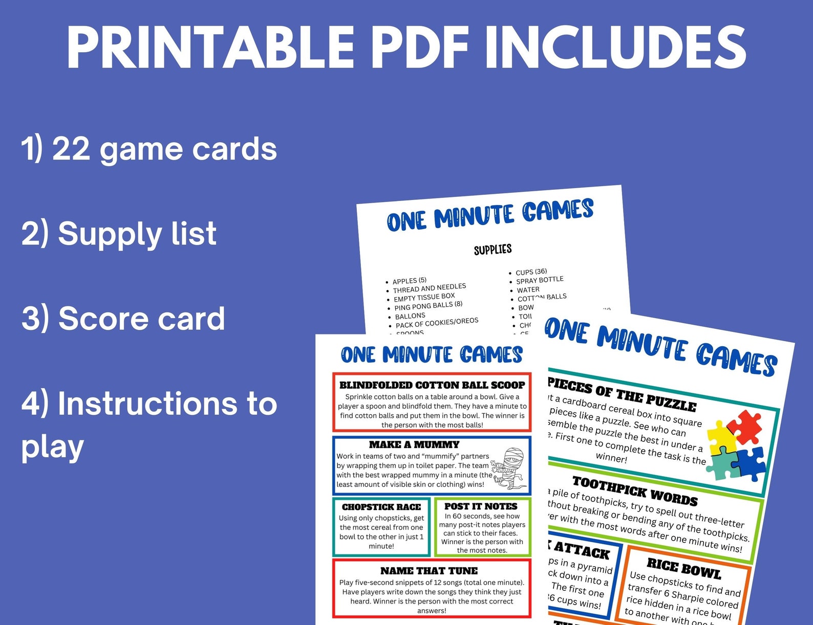 Minute to Win It Party Games One Minute Games 60 Second - Etsy