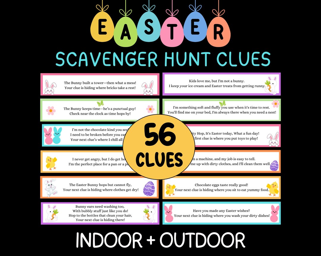 Easter Egg Scavenger Hunt Clues, Easter Egg Hunt Game, Indoor Outdoor ...