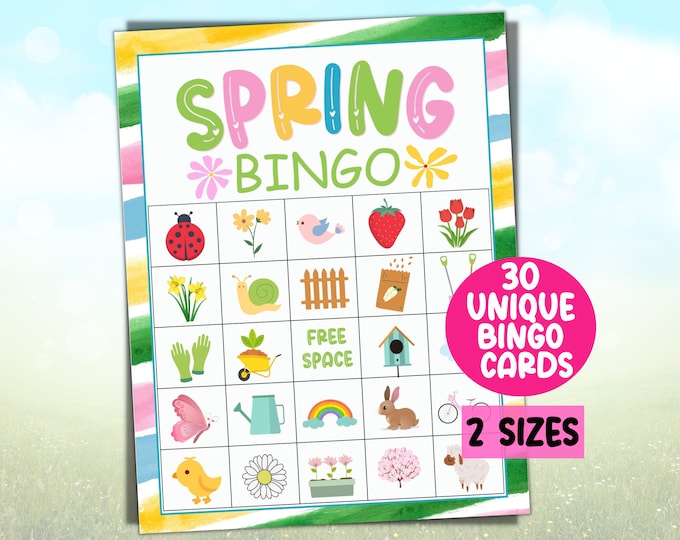 Spring Bingo Game, 30 Spring Printable Bingo Cards, Spring Games, Kids ...