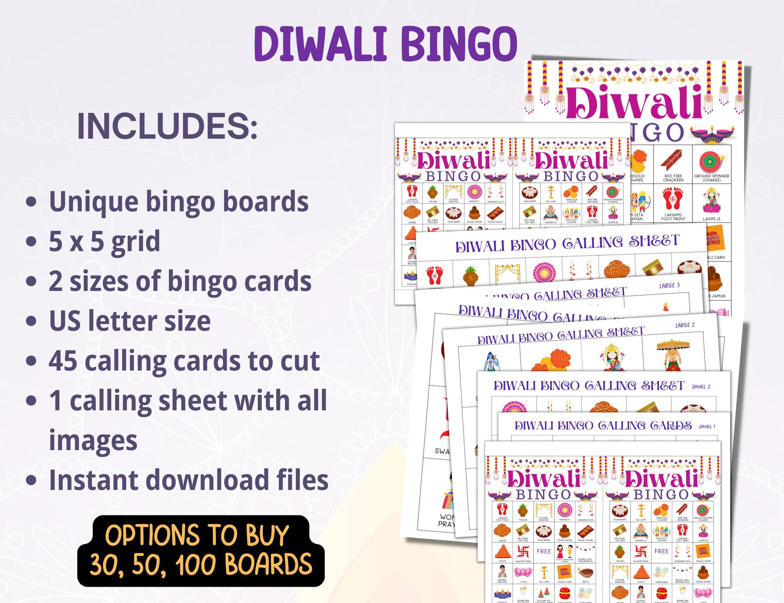 150 Diwali Bingo Cards, Diwali Bingo, Diwali Game, Printable Diwali ...
