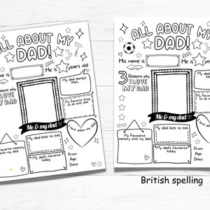All About My Dad Printable Fathers Day Questionnaire Dad Gift From Kids ...