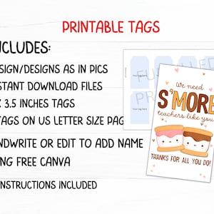 Teacher Smores Gift Tag, Smore Teacher Appreciation Tag, Smore Teacher ...