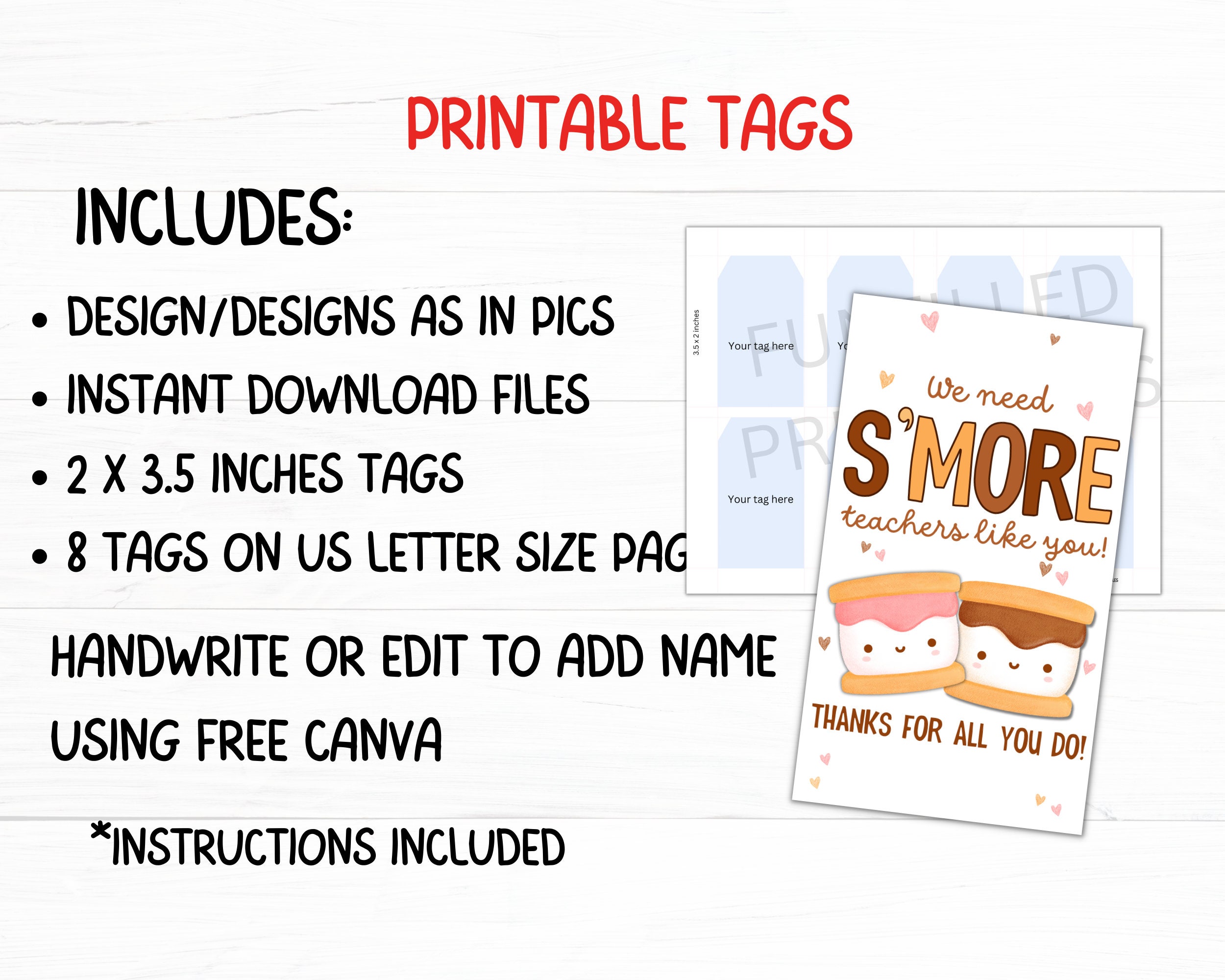 Teacher Smores Gift Tag, Smore Teacher Appreciation Tag, Smore Teacher ...