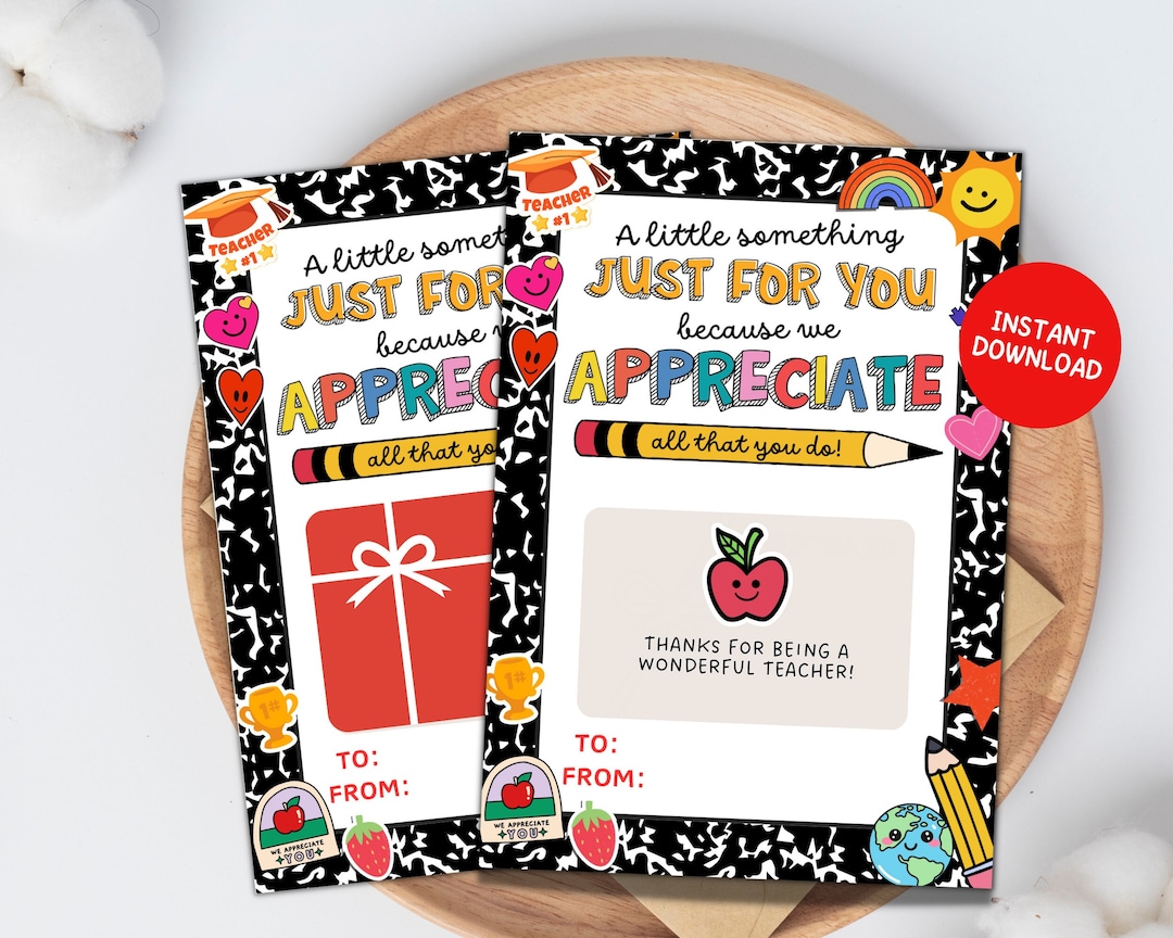 Teacher Thank You Gift Card Printable Appreciation Week Teacher Gift ...