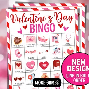 Valentines Day Bingo Game, 100 Printable Valentines Bingo Cards ...
