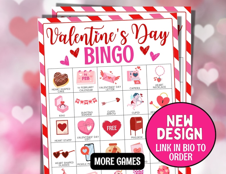 Valentines Day Bingo Game, 100 Printable Valentines Bingo Cards ...