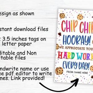 Chip Chip Hooray Cookie Tag Printable, Cookie Thank You Tags, Teacher ...