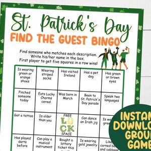 Find the Guest Bingo St Patricks Day Game, Find the Guest Game for ...