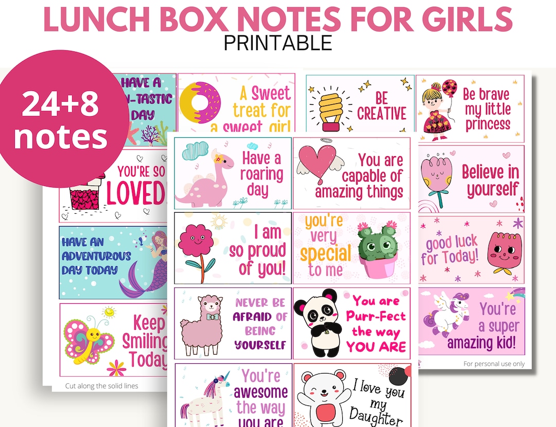 Lunch Box Notes for Kids, Lunchbox Notes for Girls, Positive ...