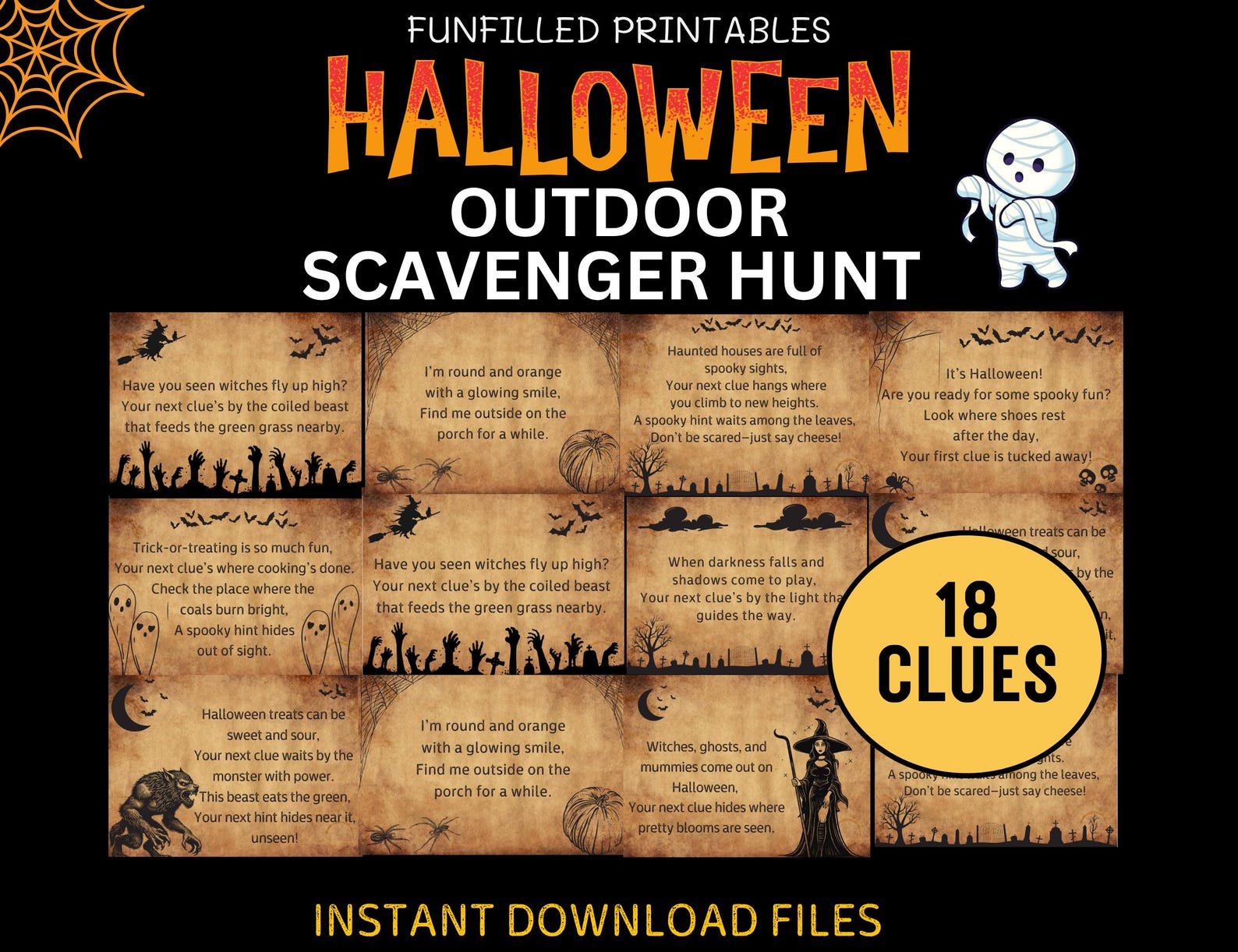 Outdoor Halloween Scavenger Hunt, Kids Halloween Treasure Hunt Clues ...