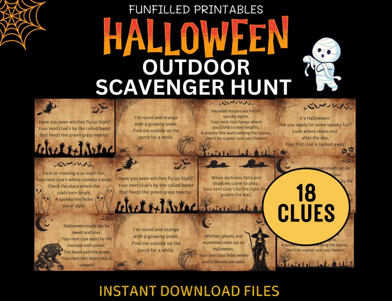Outdoor Halloween Scavenger Hunt, Kids Halloween Treasure Hunt Clues ...