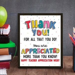 Teacher Staff Appreciation Sign, Teacher Appreciation Week, Thank You ...