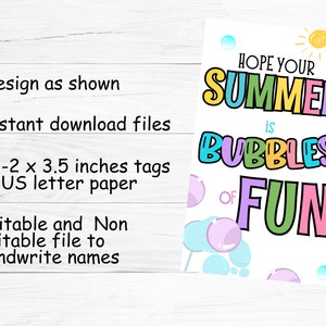 Summer Bubbles Gift Tag, End of School Year Bubble Tag, Summer Bubbles ...