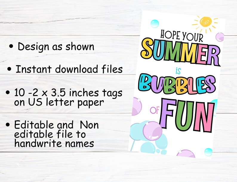 Summer Bubbles Gift Tag, End of School Year Bubble Tag, Summer Bubbles ...