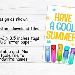 Last Day of School Tag, Ice Pop Tags, Have a Cool Summer Classroom ...