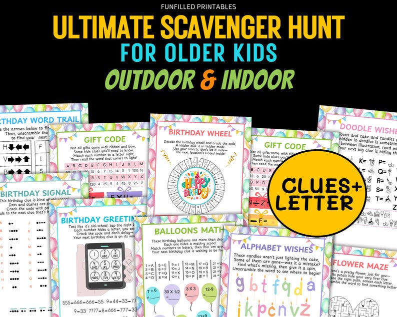 Birthday Scavenger Hunt for Teens Older Kids, Tween Teen Scavenger Hunt ...