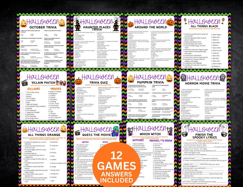 Halloween Games for Adults Trivia Halloween Trivia Quiz, Printable ...