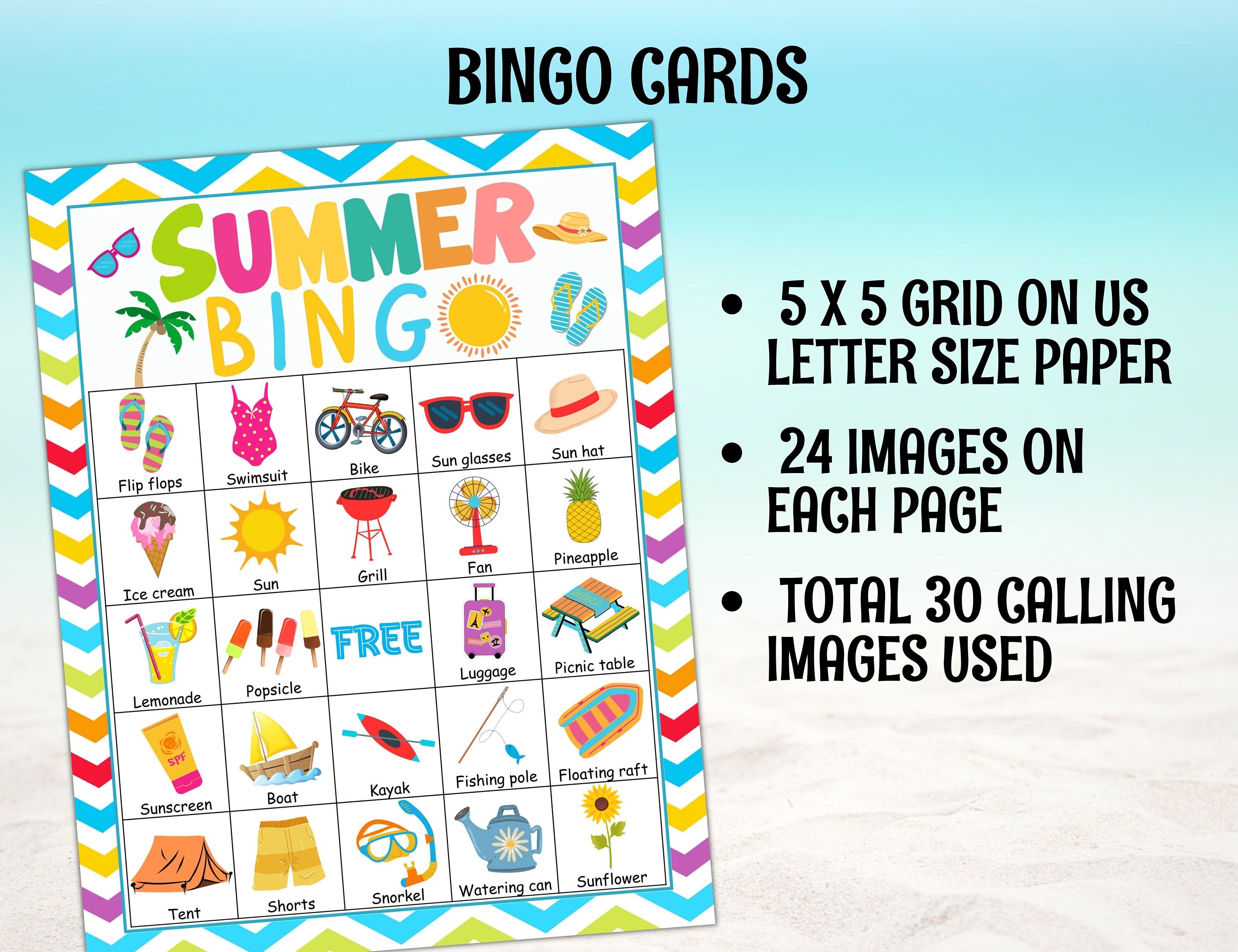 100 Summer Bingo Cards, Summer Party Game Printable, Fun Summer ...