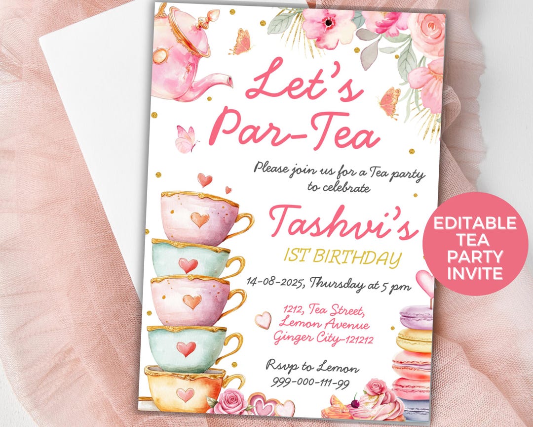 Editable Tea Party Birthday Invitation, Lets Par Tea Invite, Girl ...